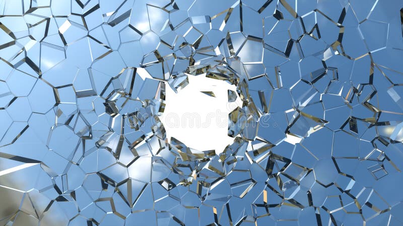 Sharp Pieces of Blue Shattered Glass and Hole Stock Image - Image of ...