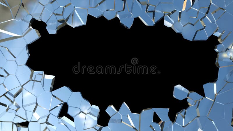 Sharp Pieces of Blue Smashed Glass and Hole Stock Image - Image of ...