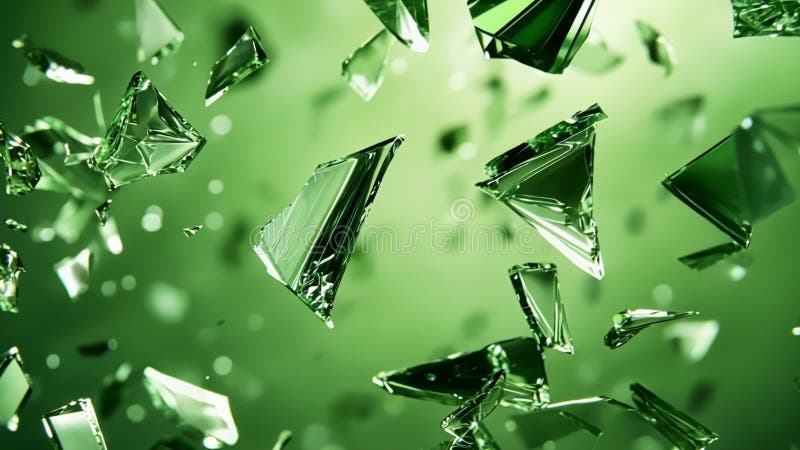Sharp Pieces of Broken Glass Flying and Falling on Green Screen ...