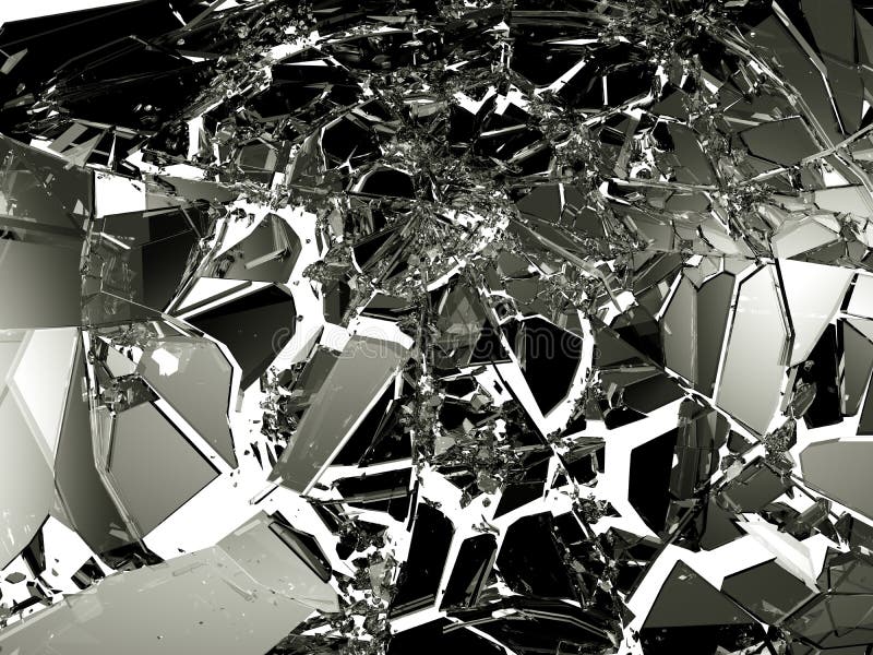 Sharp Pieces of Shattered Black Glass on White Stock Illustration ...