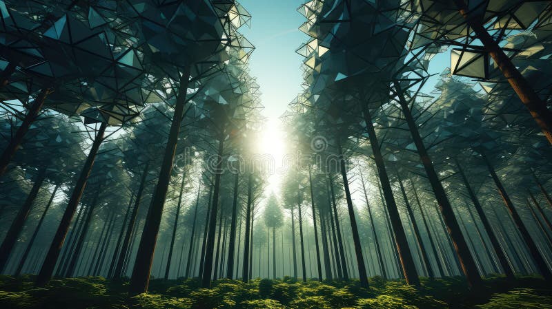 Sharp polygon trees stock illustration. Illustration of sunlight ...