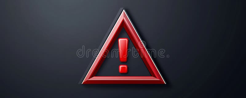 Sharp Red Exclamation Mark Vector Icon Inside a Triangle on a Dark Gray ...