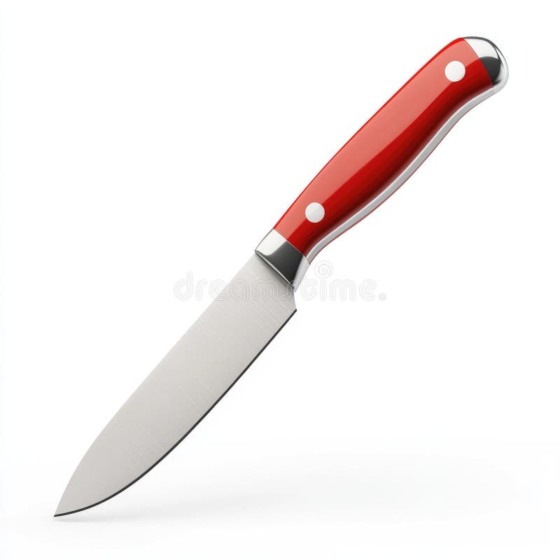 Sharp Red-Handled Kitchen Knife, Isolated on White Stock Illustration ...