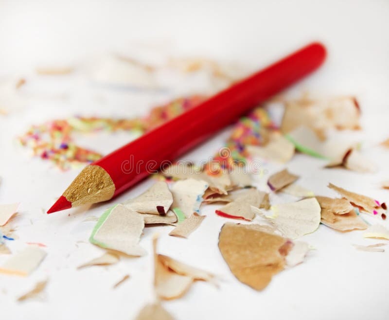 Sharp Red Pencil among Pencils Shavings Stock Photo - Image of white ...