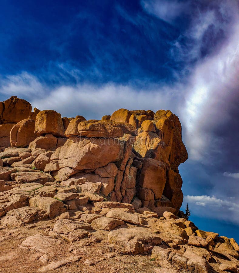 Red Mountain Rocky Outcrop and Sky Stock Image - Image of wilderness ...