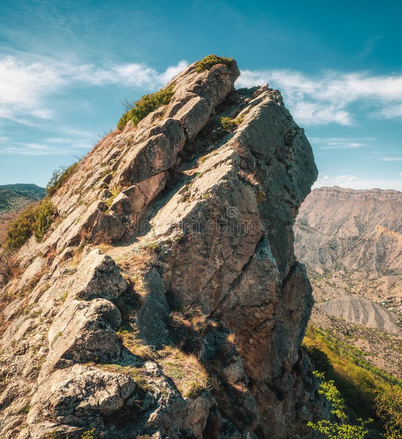 Rocky Sharp Mountain Ridge with a Chasm Stock Image - Image of high ...