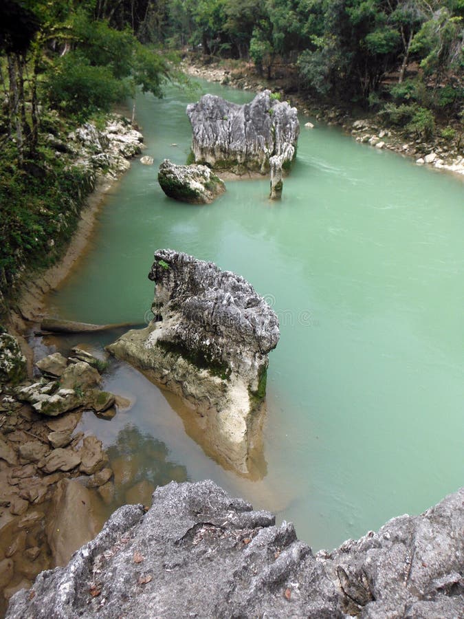 Sharp Rocks in Cahabon River at Semuc Champey Stock Image - Image of ...