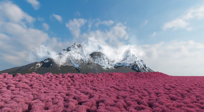 The Sharp-shaped Mountain is Surrounded by a Dense Pink Forest of Lush ...