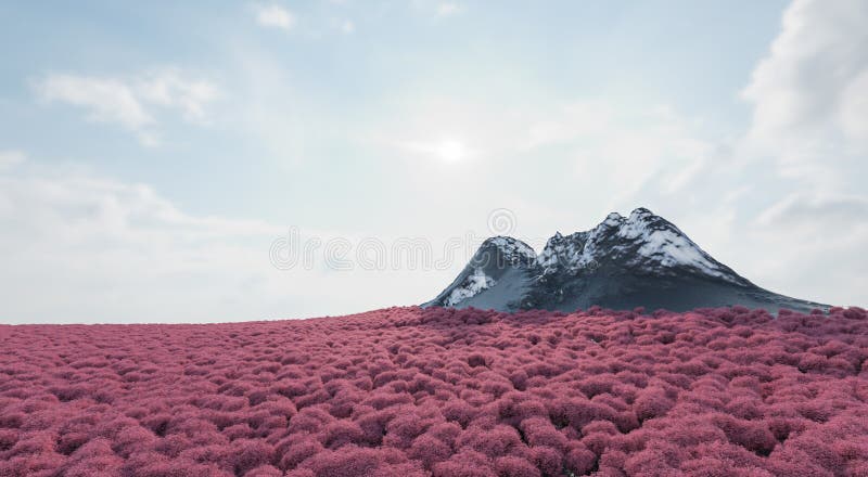 The Sharp-shaped Mountain is Surrounded by a Dense Pink Forest of Lush ...