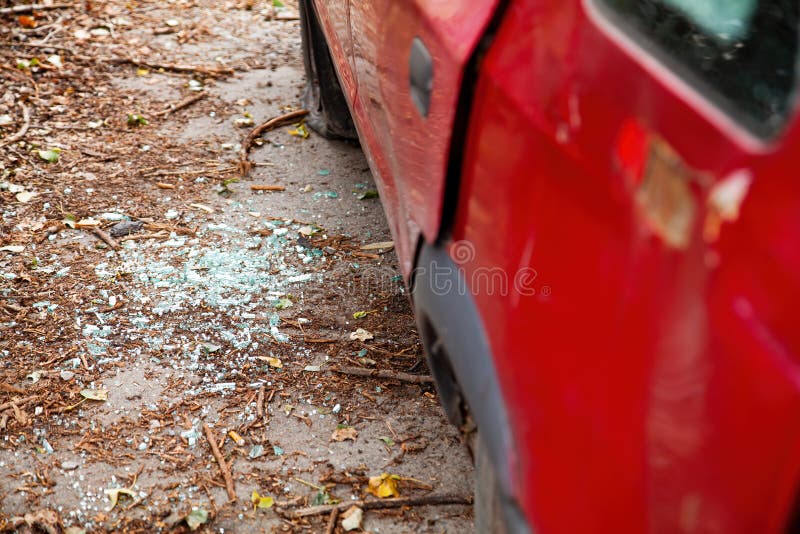 Sharp Shards of Car Glass on the Asphalt Stock Image - Image of ...