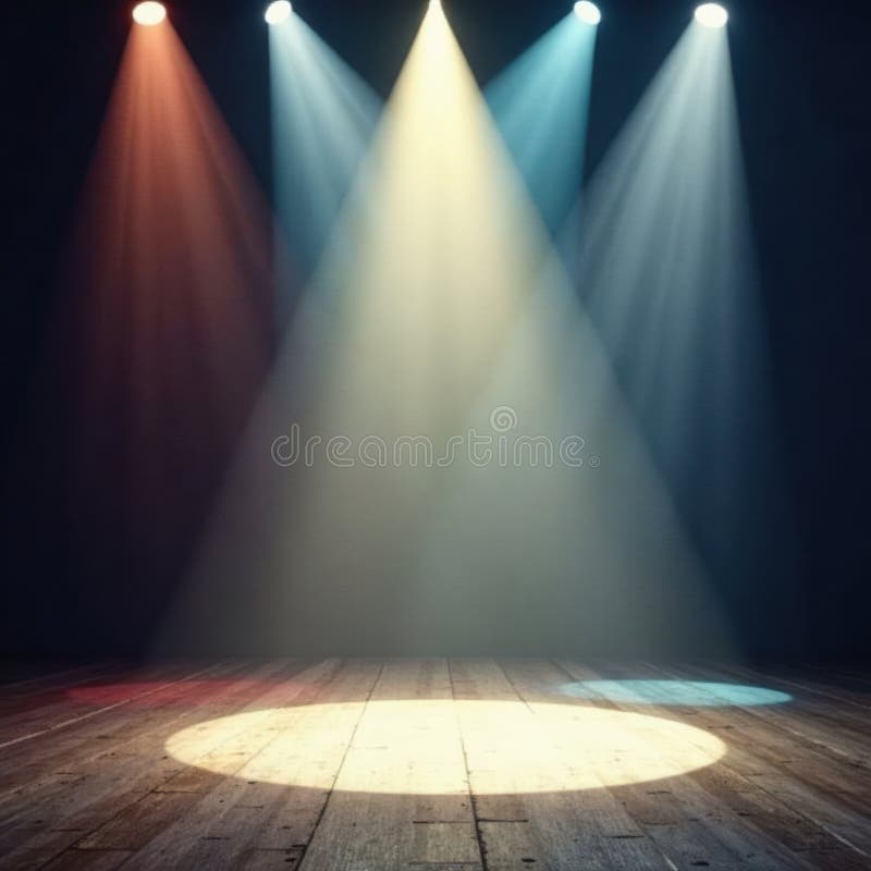 Sharp Spotlight Beams Intersect on Bare Stage, Stark Contrast , Stage ...