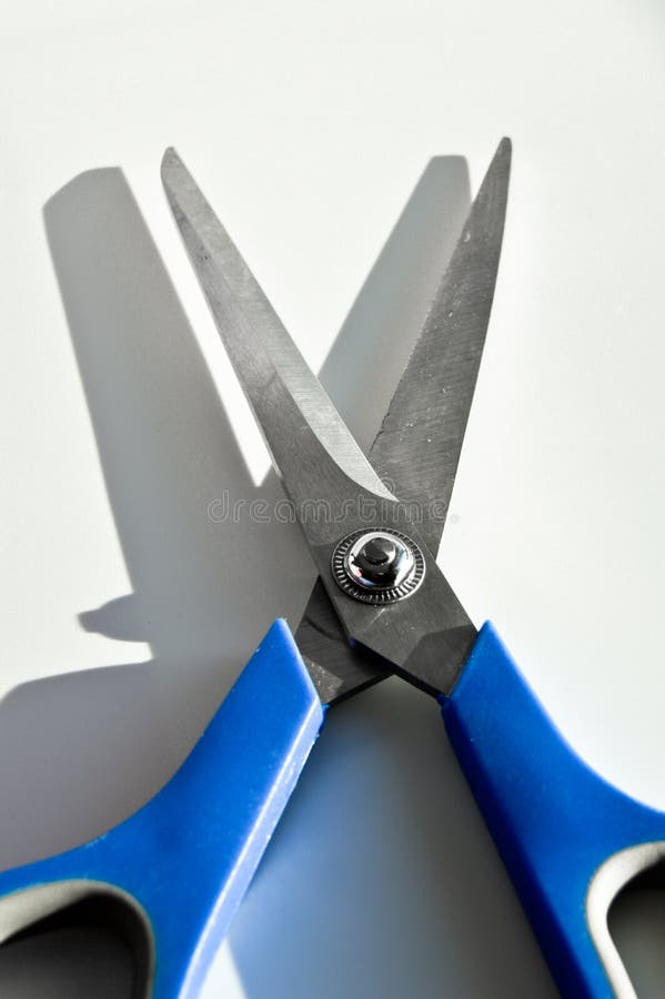 Sharp Stainless Steel Office Scissors Blue Handle, Isolated on White ...