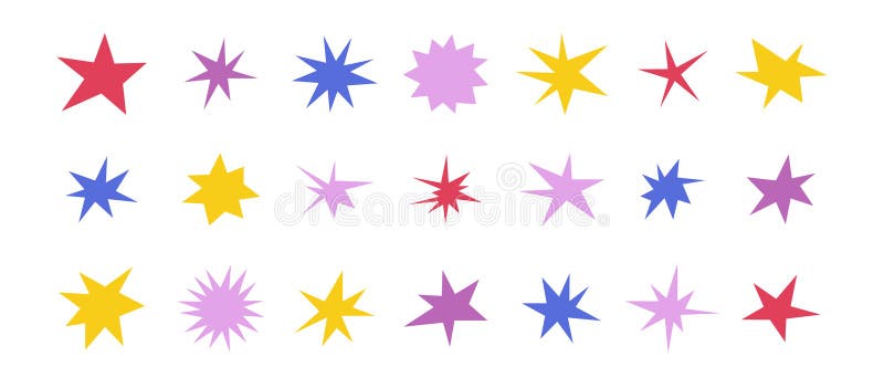 Sharp Stars Shapes Set. Bright Irregular Sparks, Colorful Twinkles ...