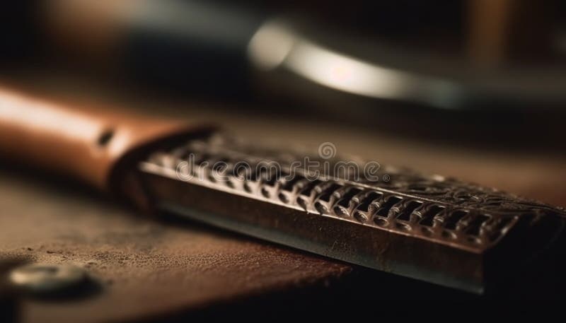 Sharp Steel Blade Cuts Leather for Handmade Musical Instrument Design ...