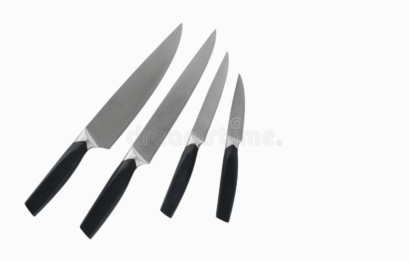 Sharp Steel Knives of Different Sizes, Insulated on a White Background ...