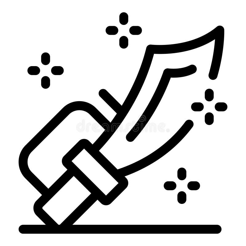 Sharp Steel Scimitar Sword Striking Ground with Sparkling Effect Stock ...