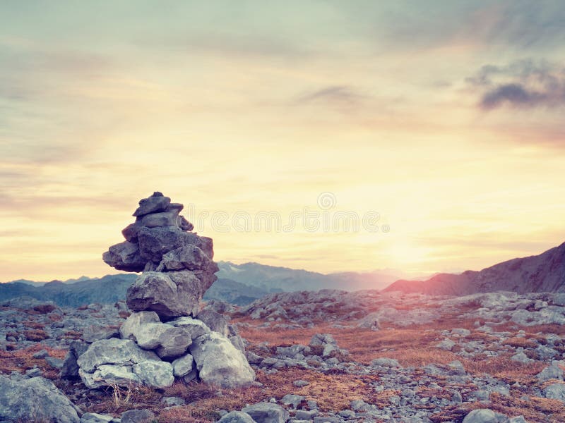 Sharp Stones Stacked at Trail Run. Heavy Pebbles Stack on Dry Grass N ...