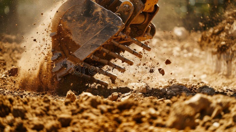 The Sharp Teeth of a Backhoe Digging into the Ground and Lifting a ...