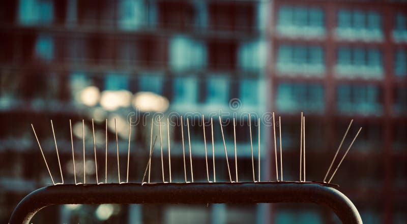 Sharp and Thin Metallic Pins on a Round Shape Steel Structure Stock ...