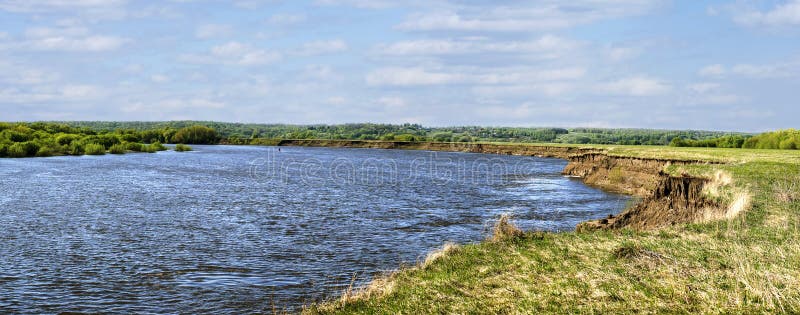 A Sharp Turn of the River Oka Stock Image - Image of meadow, plants ...