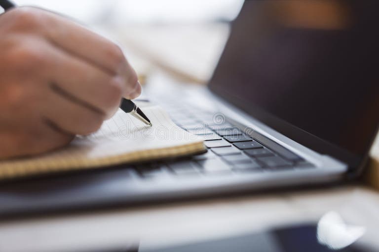 Sharp View of a Woman S Hand Transcribing in a Notepad Stock Photo ...