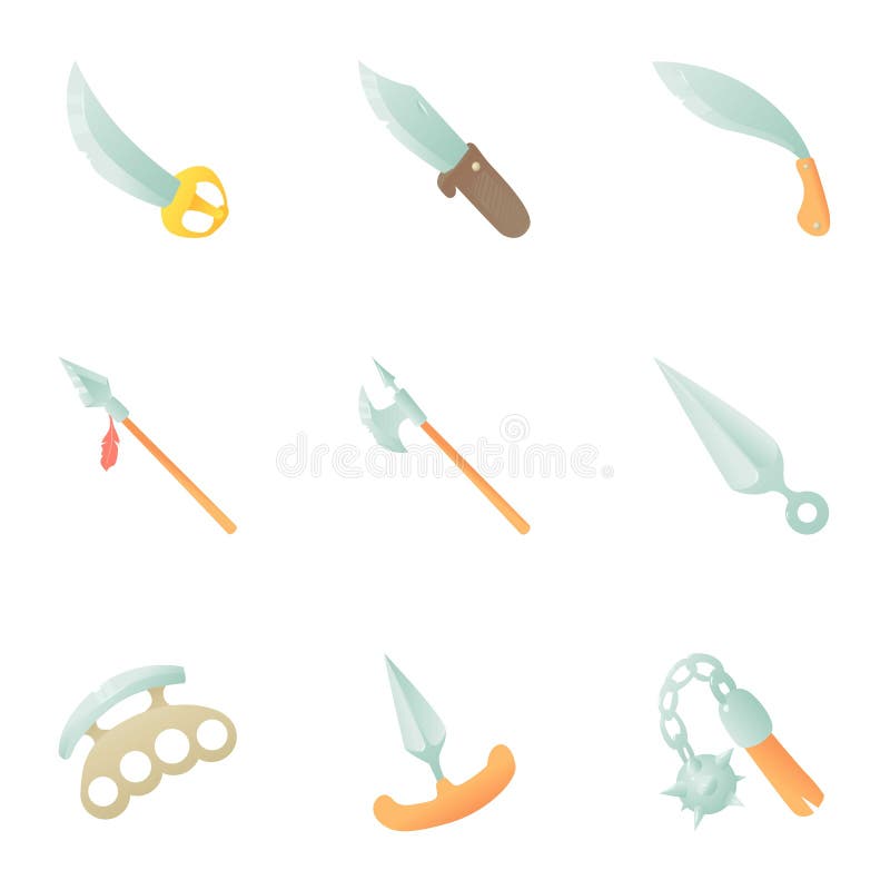Sharp Weapons Icons Set, Cartoon Style Stock Vector - Illustration of ...