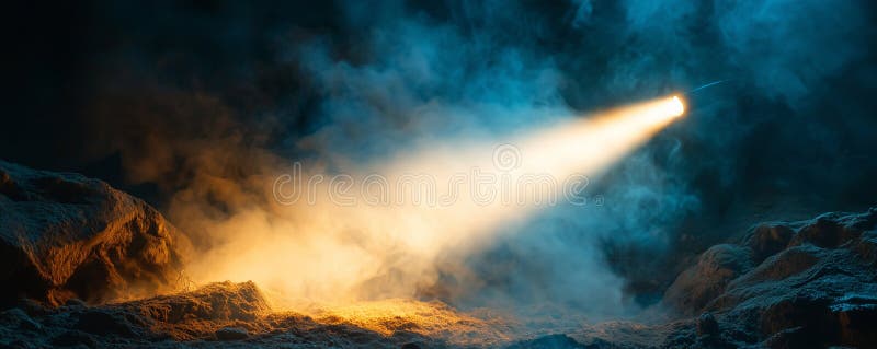 Sharp White Light Ray Breaks through Mist in a Dimly Lit Space ...