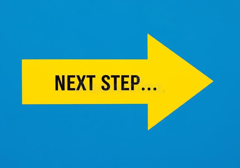 Bold Yellow Arrow Pointing Right Next Step Move Forward Blue Background ...