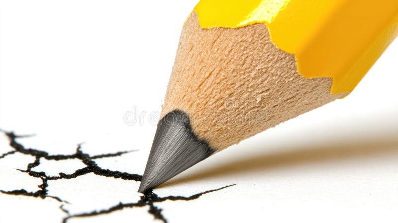 Sharp Yellow Pencil Drawing Cracks on White Paper Close-up Stock ...