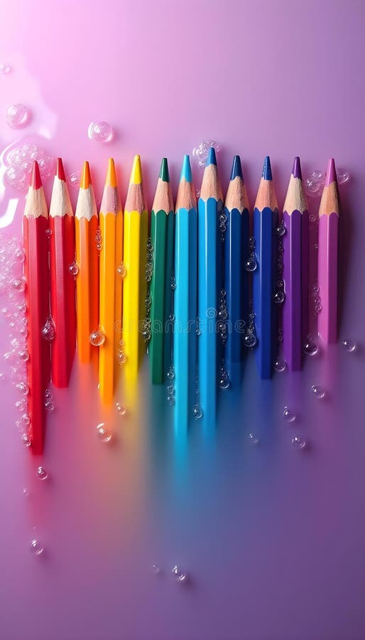 Sharpened Colored Pencils Submerged in Water Bubbles and Drawing Tools ...