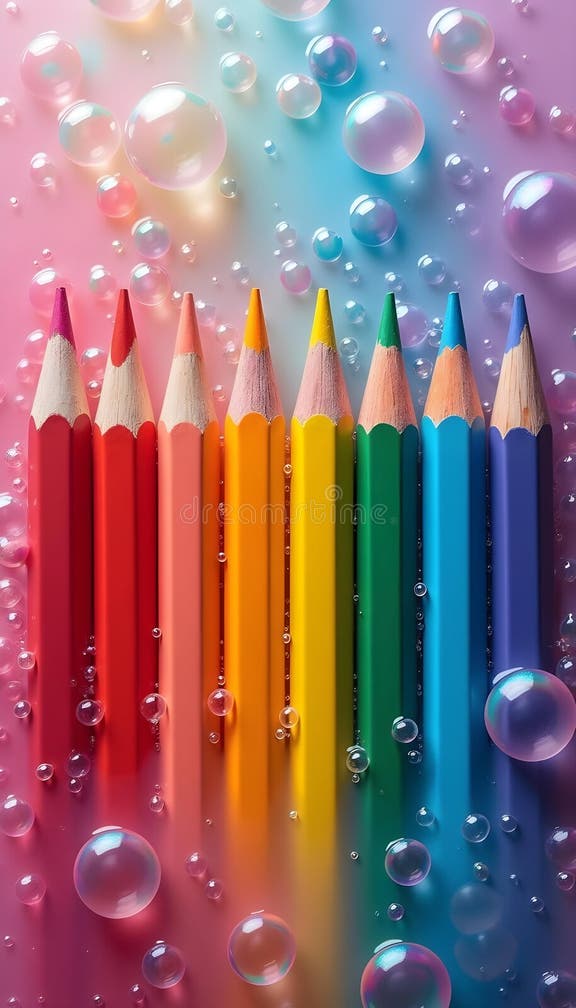 Sharpened Colored Pencils Submerged in Water Bubbles and Drawing Tools ...