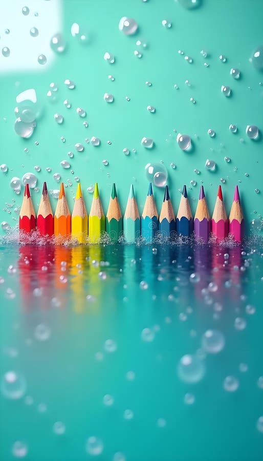 Sharpened Colored Pencils Submerged in Water Bubbles and Drawing Tools ...