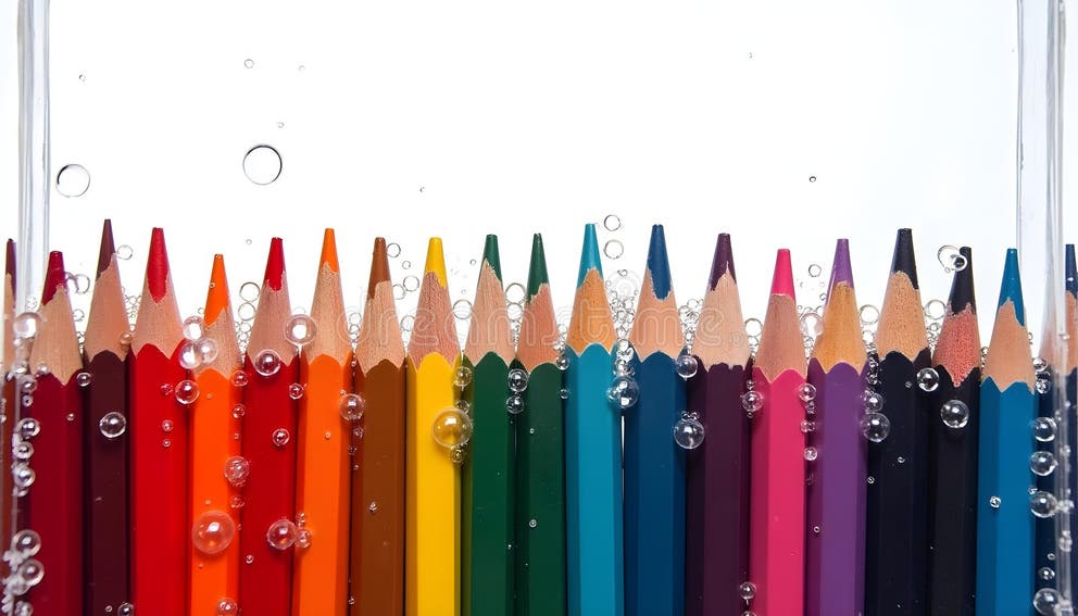 Sharpened Colored Pencils Submerged in Water Bubbles and Drawing Tools ...