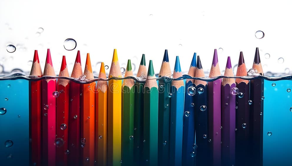 Sharpened Colored Pencils Submerged in Water Bubbles and Drawing Tools ...