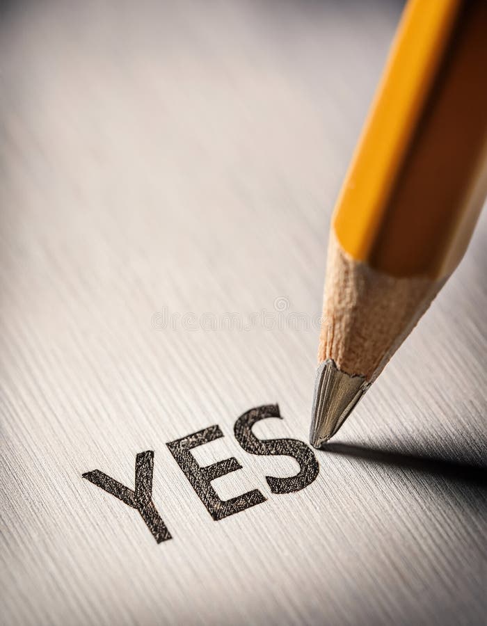 Engraved Word Yes Under a Sharpened Pencil on Metal Surface Showcasing ...