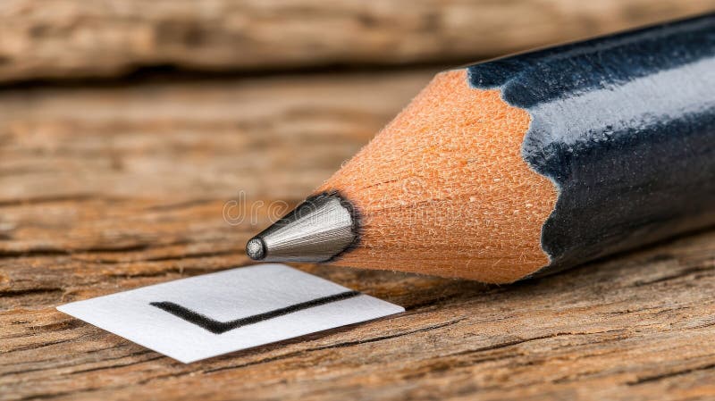 Sharpened Pencil Pointing To Checked Box on Rustic Wood Stock ...