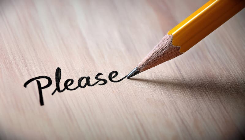 Writing the Word Please with a Sharpened Pencil on a Wooden Surface ...