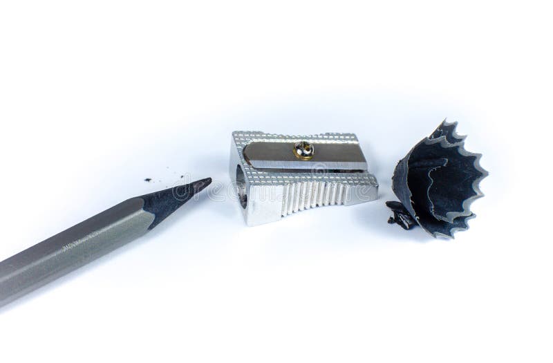 Sharpener and a Broken Pencil. Shavings and a Graphite on White ...