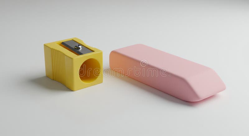 Sharpener and Eraser Still Life Simple Study Tools on Clean Background ...