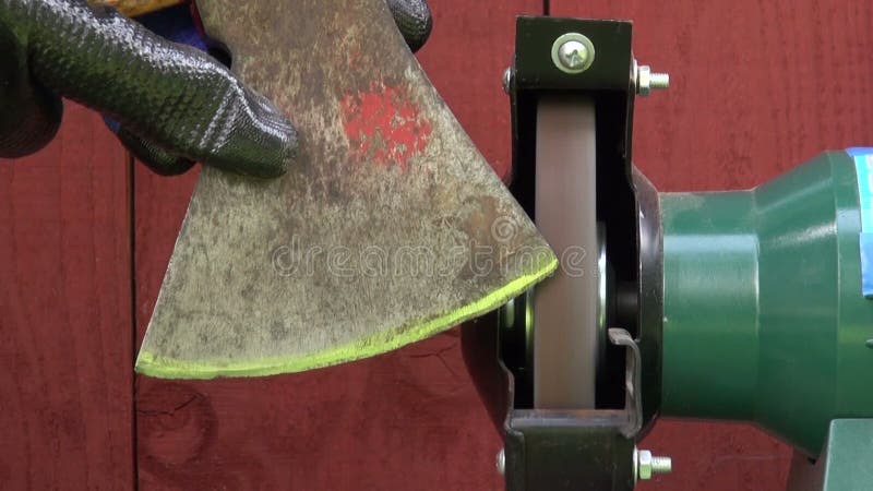 Sharpening Old Axe on Grinder Stone Stock Video Footage - Video of ...