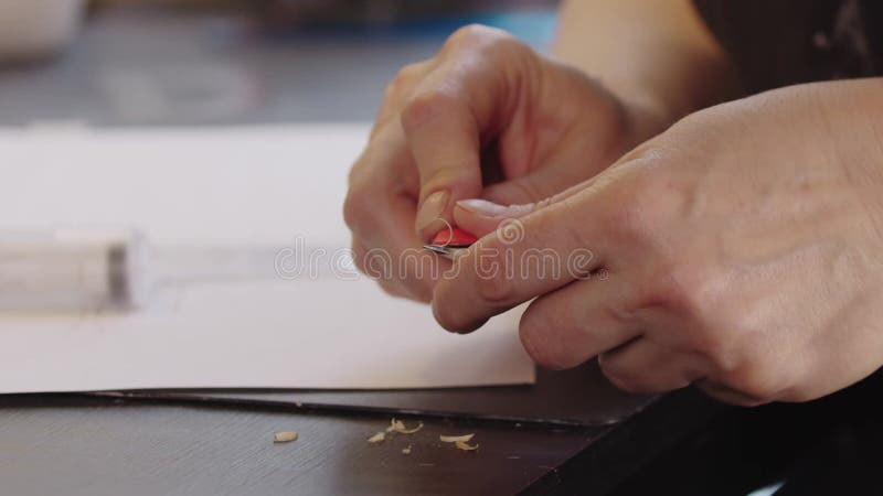 Sharpening Pencil with a Box Cutter Stock Footage - Video of occupation ...