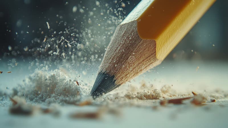 Sharpening Pencil with Wood Shavings and Dust Flying. Stock Image ...