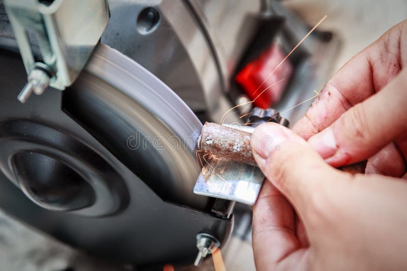 Sharpening the Steel Billet on the Grinding Machine Stock Image - Image ...