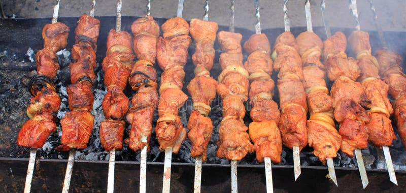 Shashlick Laying on the Grill Closeup Stock Image - Image of food ...