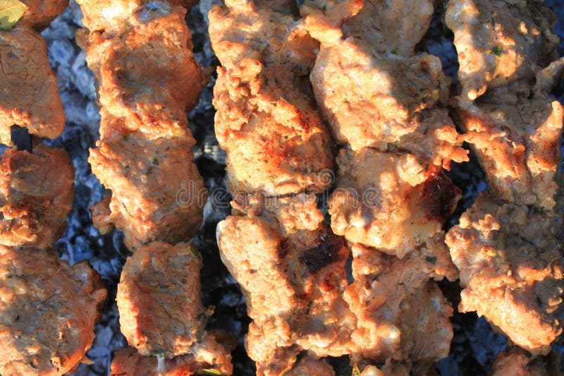 Shashlick Laying on the Grill Closeup Stock Image - Image of food ...