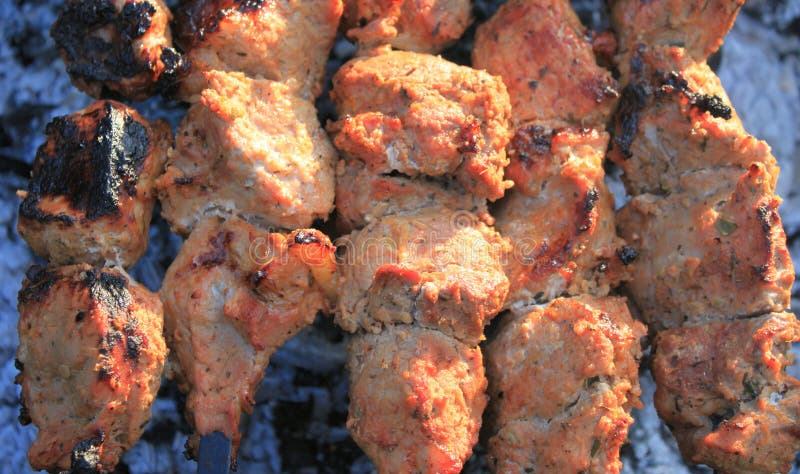 Shashlick Laying on the Grill Closeup Stock Image - Image of food ...