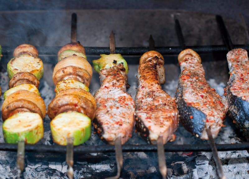 Fish shashlik buffet style stock photo. Image of table - 33985508