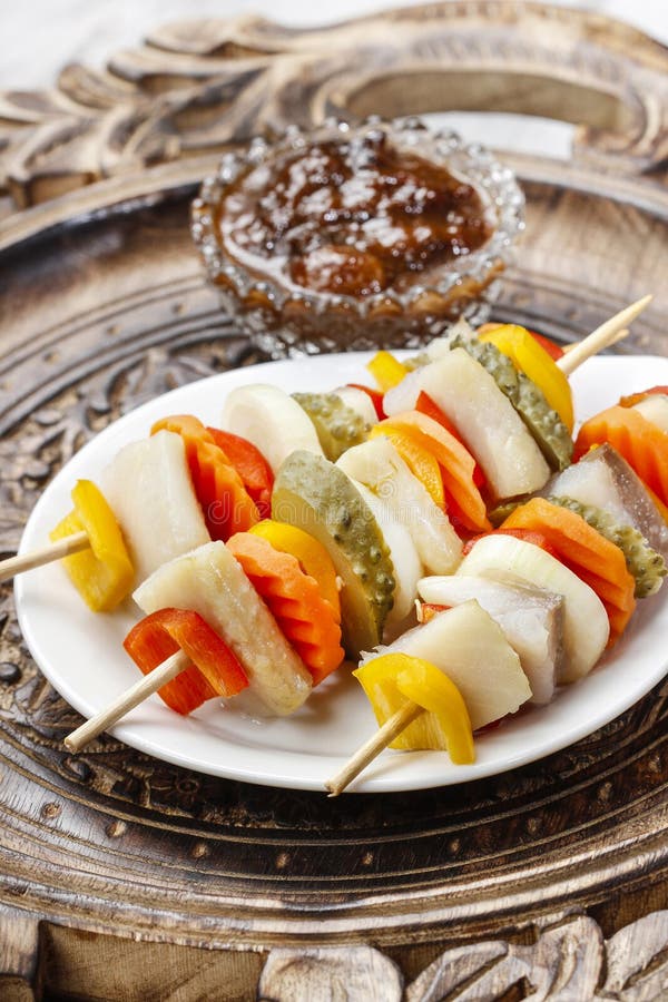 Fish shashlik buffet style stock photo. Image of table - 33985508