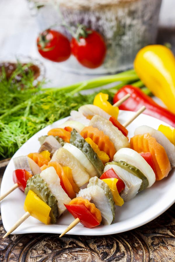 Fish shashlik buffet style stock photo. Image of table - 33985508