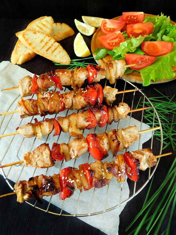 Shashlik Made of Meat with Vegetables Stock Image - Image of chef ...